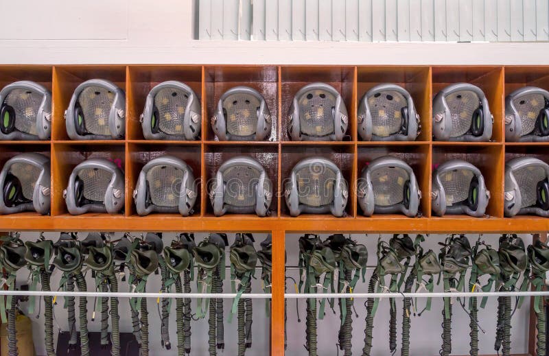 Helicopter Pilot Helmet on the Lockers Stock Photo - Image of oxygen ...