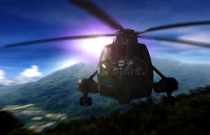 Military Helicopter Rescue Mission during Sunset Stock Image - Image of ...