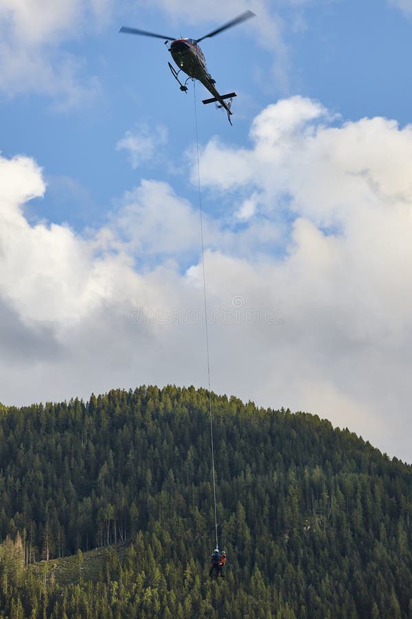 Helicopter Rescue Training Simulation in a Mountain Range Wood ...