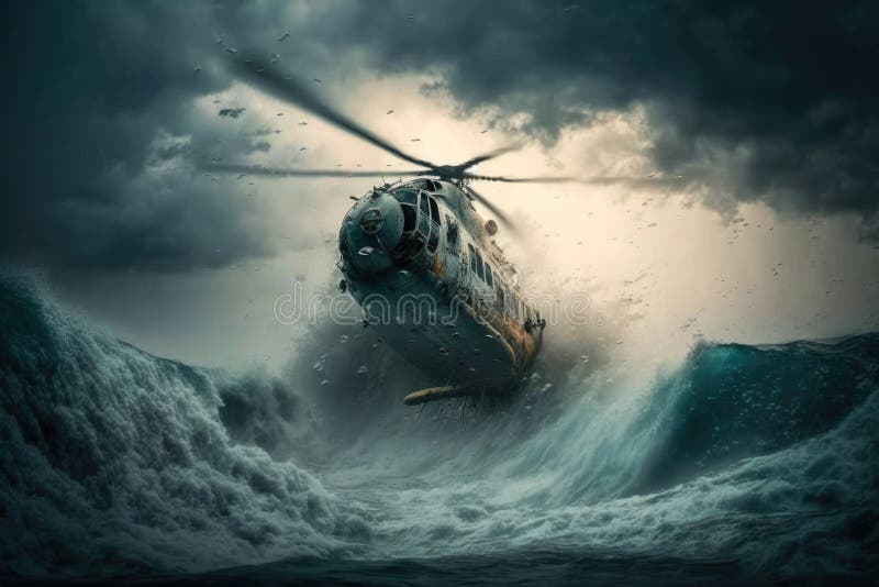 Helicopter Sinks in the Ocean in a Storm. Generative AI Stock ...