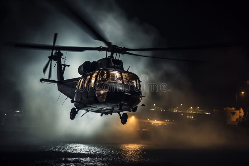 Helicopter in Sky at Night. Generative AI Stock Photo - Image of ...