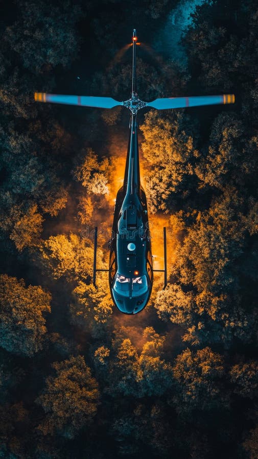 Helicopter in Sky at Night. Generative AI. Stock Illustration ...