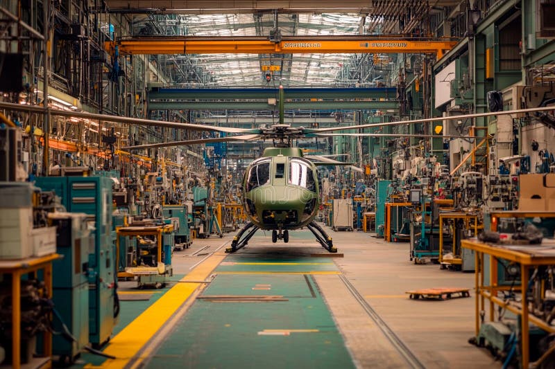 Helicopter Assembly in a Modern Manufacturing Facility at Sunrise ...