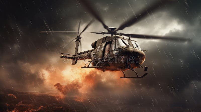 Helicopter in a Storm Fire. Generative AI Stock Illustration ...