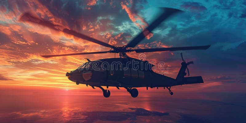 Helicopter in Sunset Sky stock image. Image of calm - 375894507