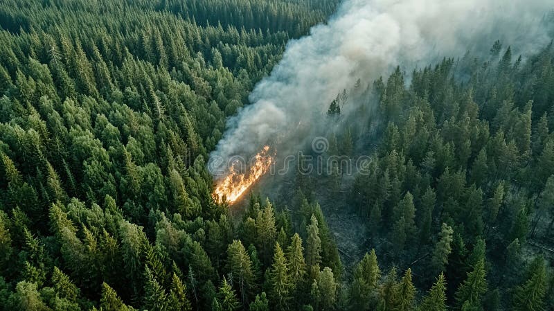 Helicopter View of Firenado in Dense Forest Stock Illustration ...