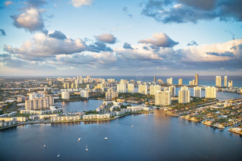 Helicopter View of Miami Beach Skyline with Water and Buildings ...