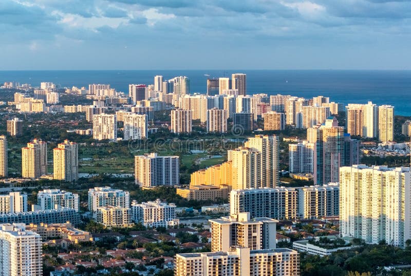 Helicopter View of Miami Beach. Sunset in Florida Stock Image - Image ...