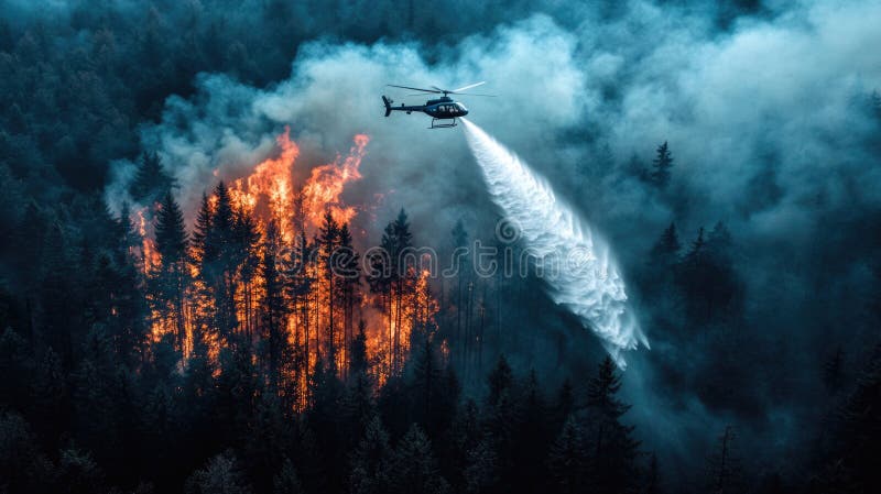 Helicopter Water Drop Extinguishes Intense Forest Fire in Dense Pine ...