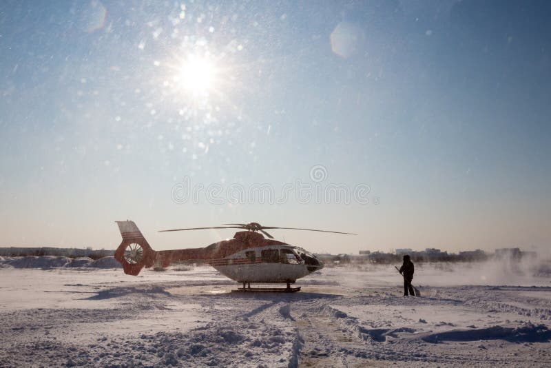 Helicopter in winter stock photo. Image of parking, gloomy - 28241862