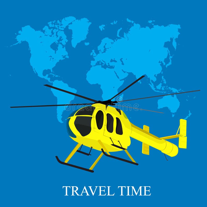 Helicopter, World Map, Vector Illustration in Flat Design for Web Sites ...