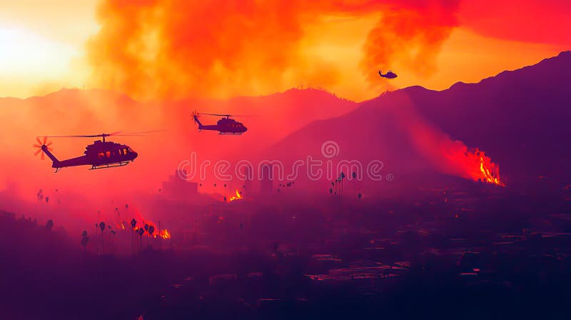 Helicopters Fly Over the Mountains and Put Out the Fire Stock Image ...