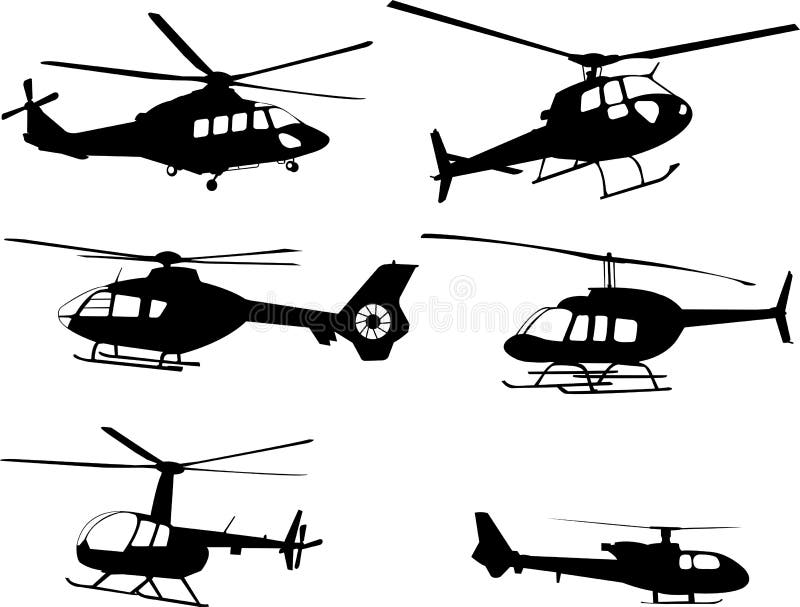 Helicopters Silhouettes Collection Stock Vector - Illustration of ...