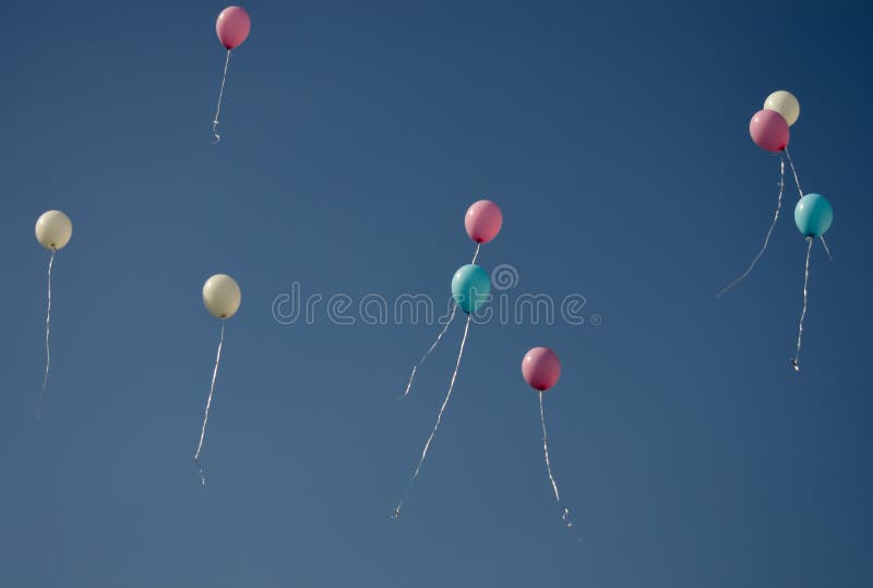 Helium Balloons Fly in the Air Stock Image - Image of birthday, color ...