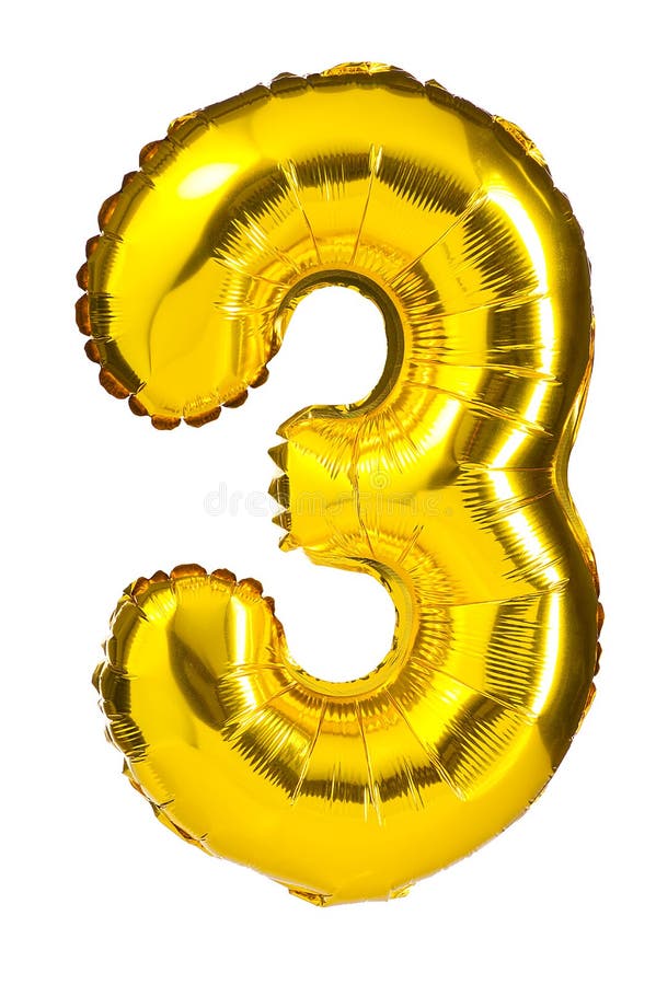 Helium Golden Balloon Number Three, 3. Isolated on White Stock Photo ...