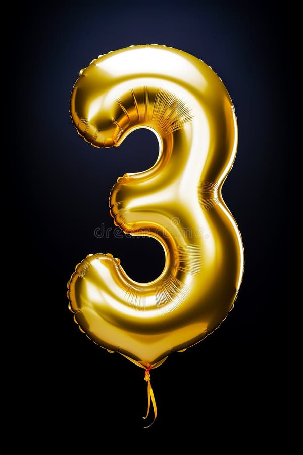 Helium Golden Balloon Shape Number Three, 3 Stock Illustration ...