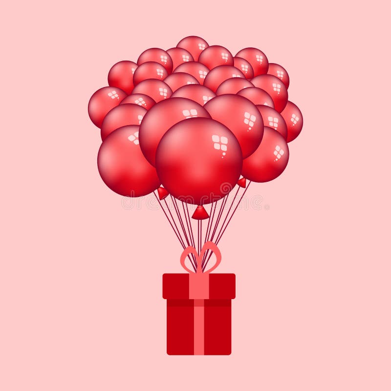 Helium Red Balloons with Gift Box. Decorative Design Elements. Vector ...