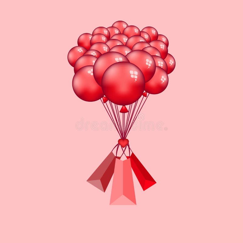 Helium Red Balloons with Three Gift Boxes. Decorative Design Elements ...
