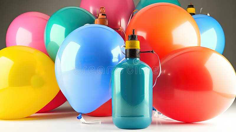 Helium Tank with Compressed Helium Inflating Colored Balloons Fo Stock ...