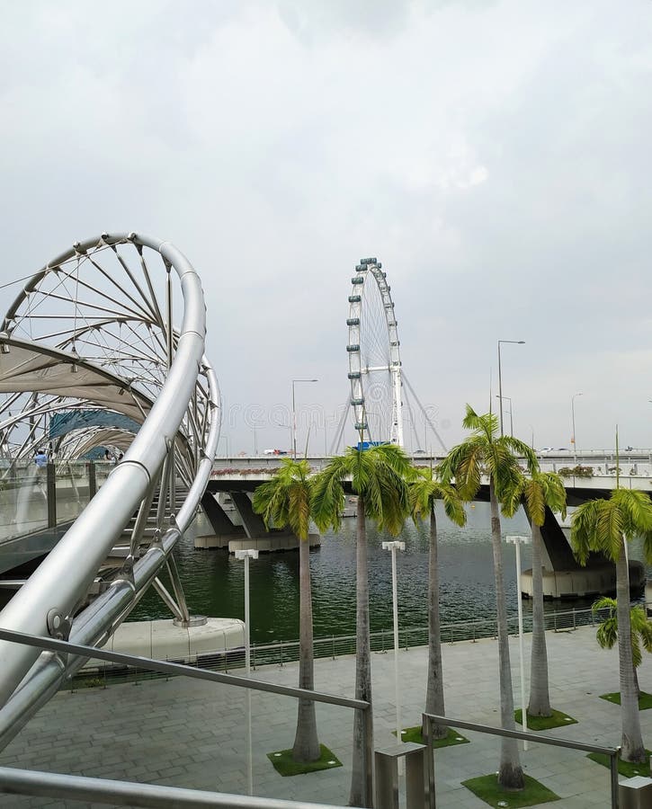 Helix Bridge, Ferris Wheel and Palm Trees Editorial Stock Image - Image ...