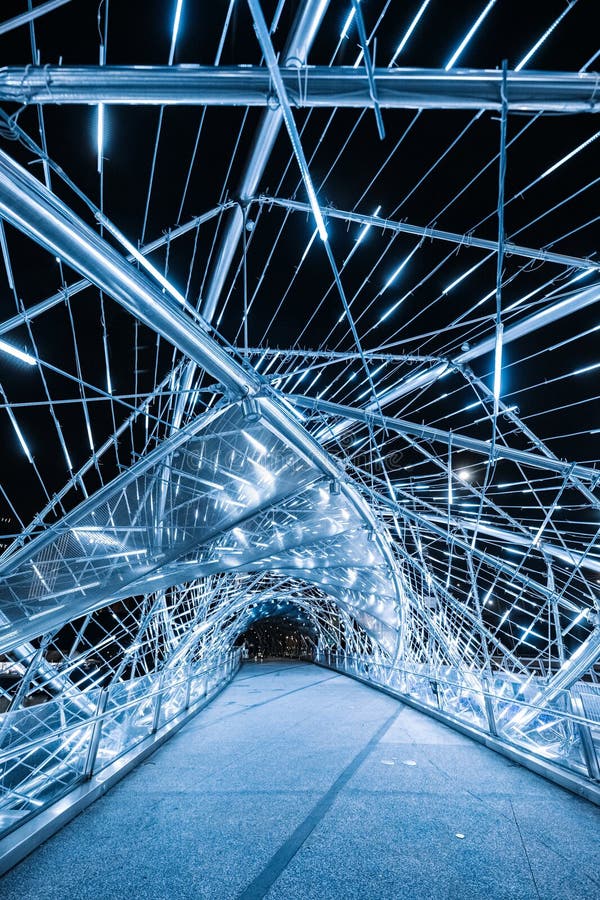 Helix bridge at night editorial image. Image of riverside - 183867660