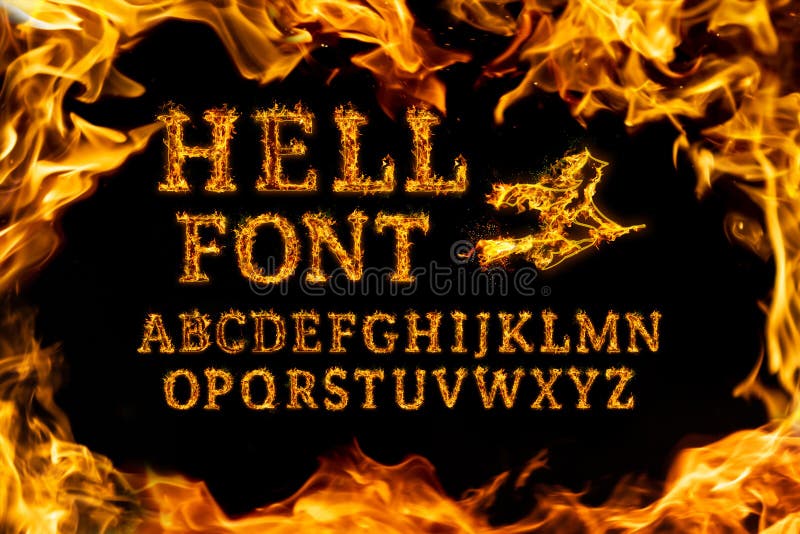 Fire Font Text All Letters Of Alphabet On Black Background Stock ...