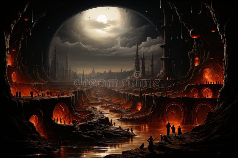 Hell Illustration. Religious Devil Fire. Afterlife of Sinners is with ...