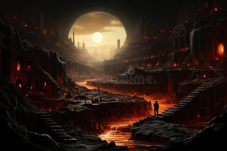 Hell Illustration. Religious Devil Fire. Afterlife of Sinners is with ...