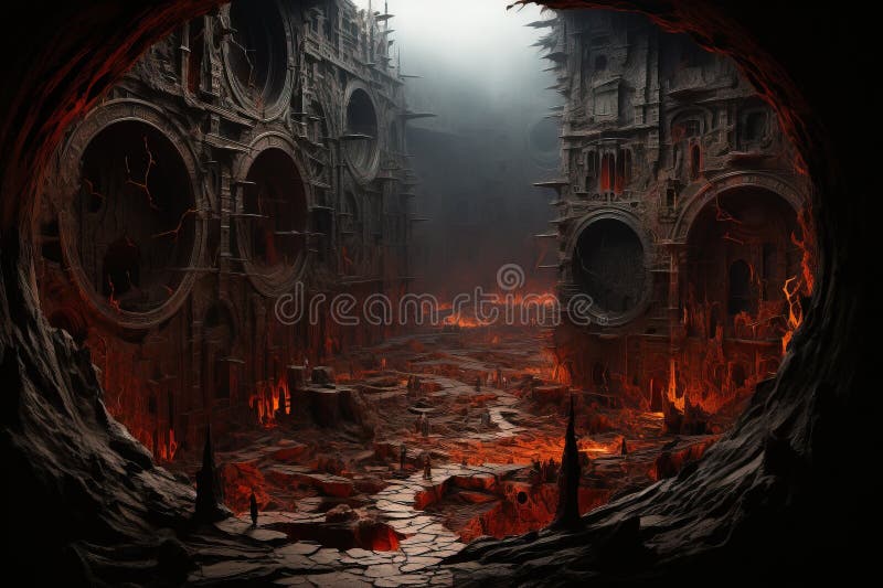 Hell Illustration. Religious Devil Fire. Afterlife of Sinners is with ...