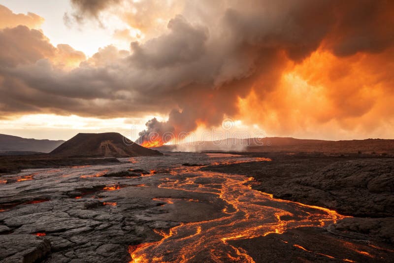 Hell Landscape Volcano Orange Clouds Stock Illustration - Illustration of orange, hell: 366963654
