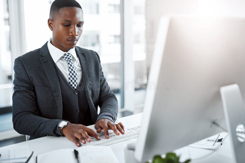 Hell Make it Work No Matter What. a Young Businessman Using a Computer ...