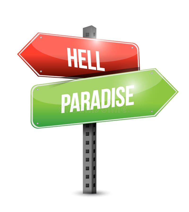 Hell and Paradise Road Sign Illustration Design Stock Illustration ...