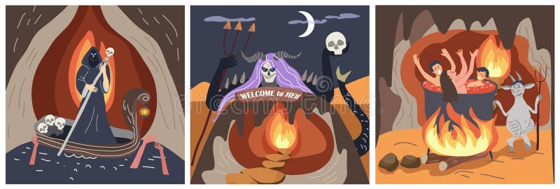 Hell Underworld Square Compositions Stock Illustration - Illustration ...