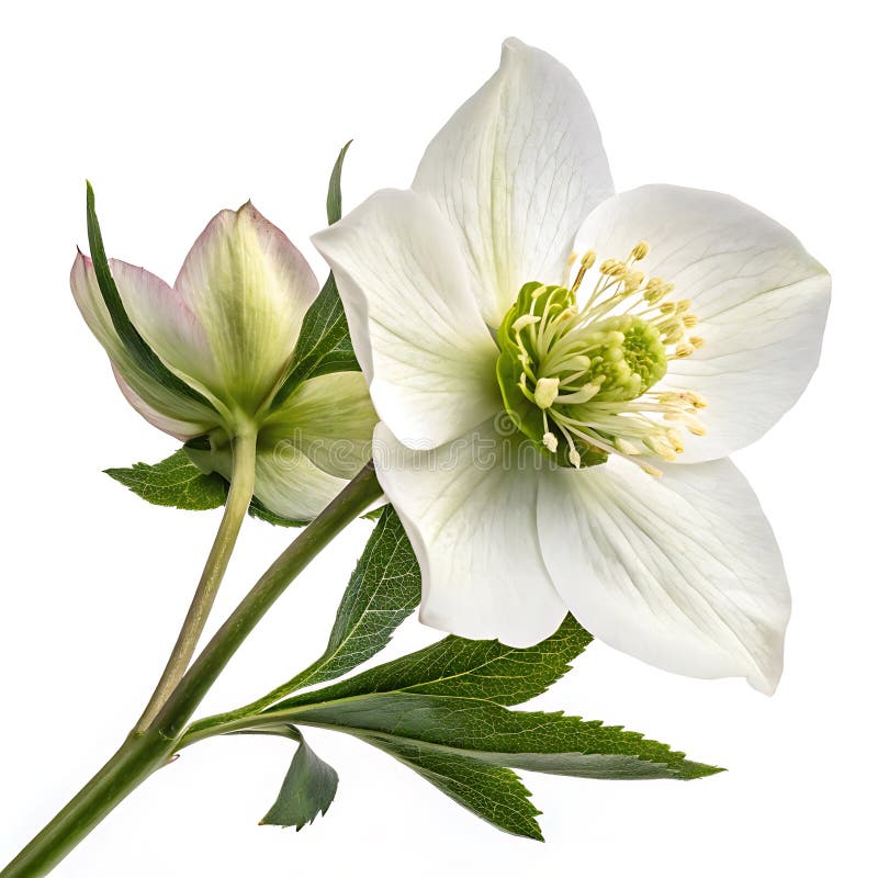 Hellebore Flower in White Background White Hellebore Flower with a Bud ...
