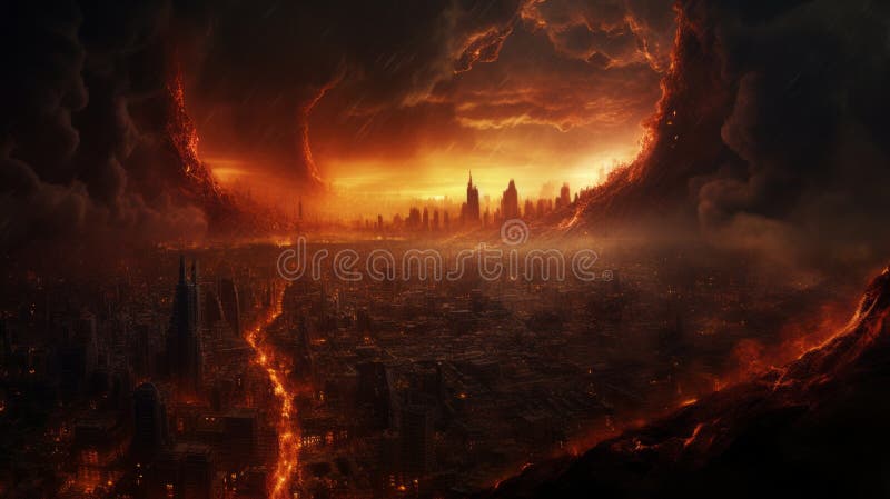 Hellish Apocalypse a Massive Structure Engulfed in Deep Explosion Stock ...