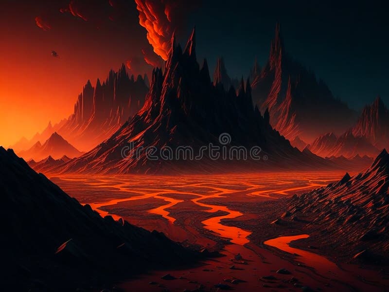 Hellish Landscape Background, Generative Ai Stock Illustration ...