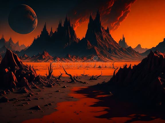 Hellish Landscape Background, Generative Ai Stock Illustration ...
