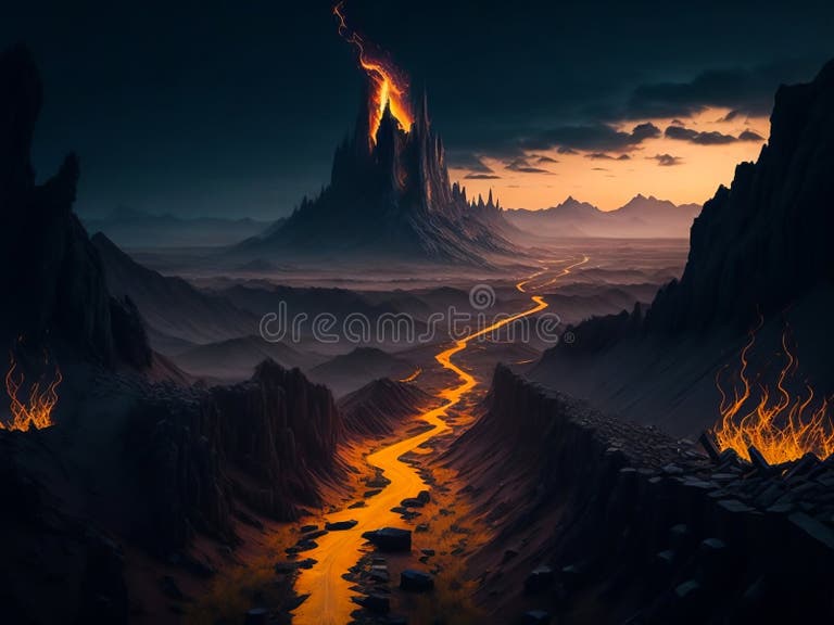 Hellish Landscape Background, Generative Ai Stock Illustration ...