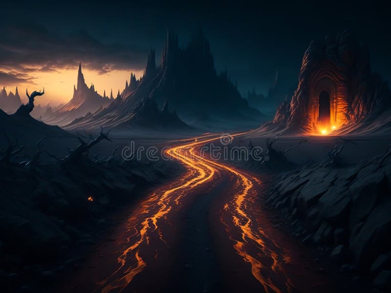 Hellish Landscape Background, Generative Ai Stock Illustration ...