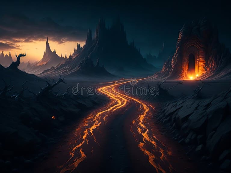 Hellish Landscape Background, Generative Ai Stock Illustration ...