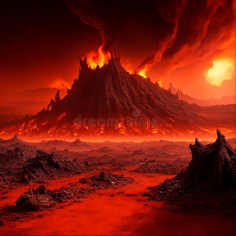 Hellish Landscape Fiery Inferno Surreal, Generative Ai Stock ...