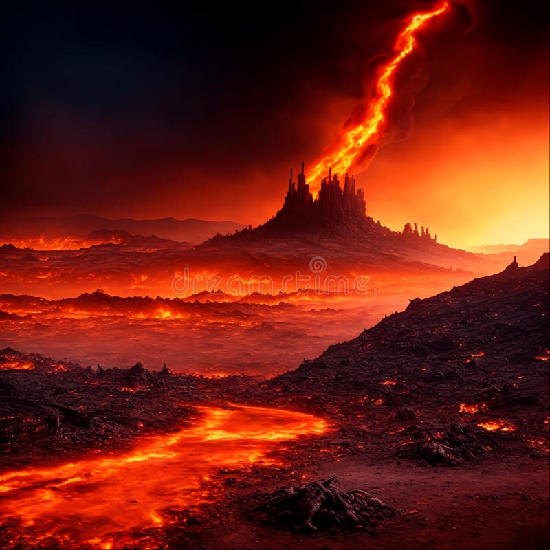 Hellish Landscape Fiery Inferno Surreal, Generative Ai Stock ...