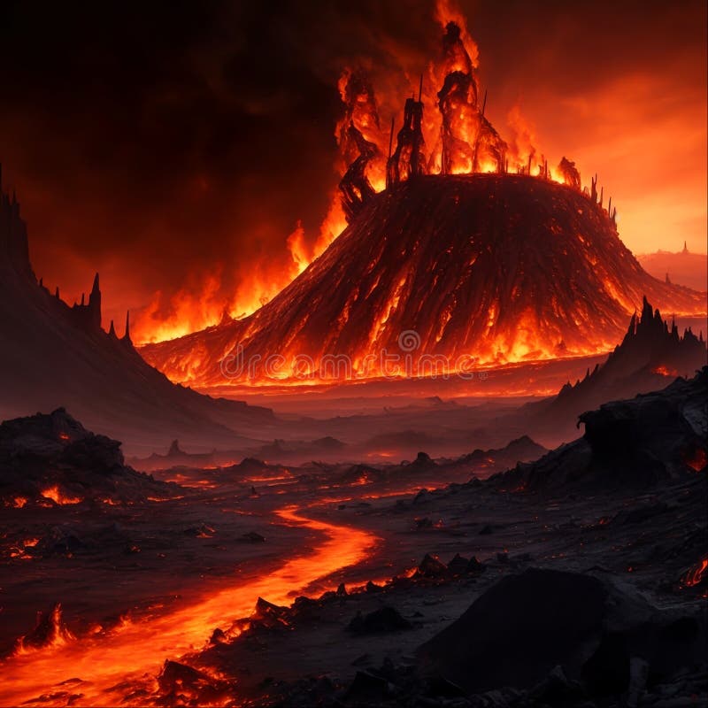 Hellish Landscape Fiery Inferno Surreal, Generative Ai Stock ...