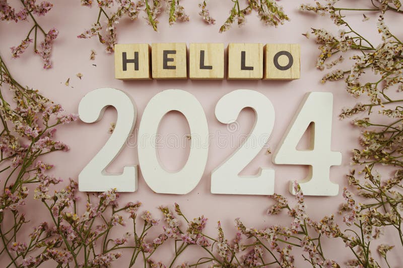 Hello 2024 Alphabet Letters with Flower Decoration on Pink Background ...