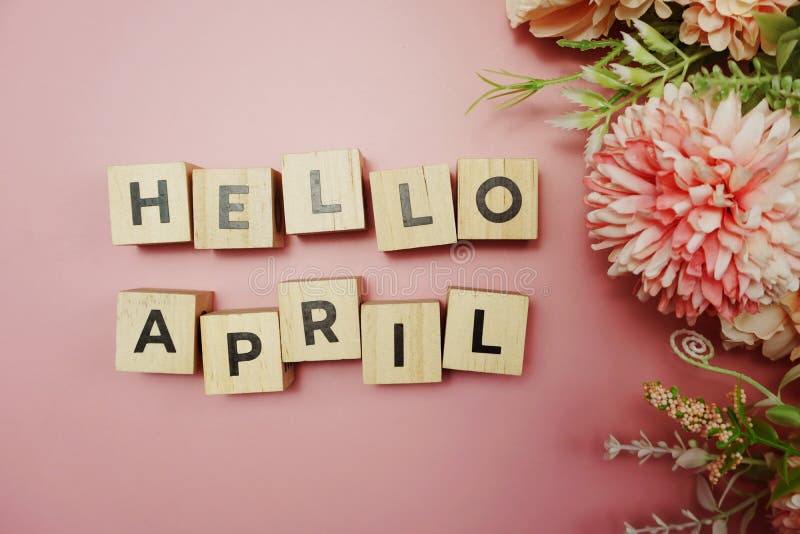 Hello April Alphabet Letter with Space Copy on Pink Background Stock ...