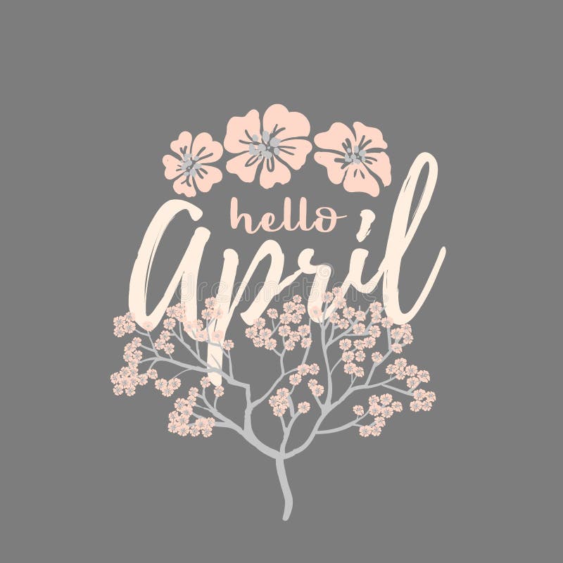 Hello April Card with Cherry Blossom Spring Flower Tree Stock Vector ...