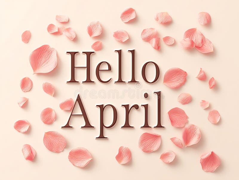 Hello April Greeting with Pink Petals on Soft Background Stock ...