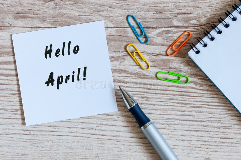 Hello April - Sign, Wooden Tag with Blue Background. 1st Day of April ...