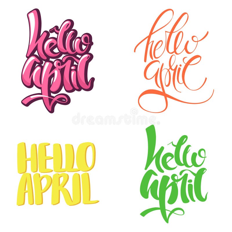 April Lettering. Hand-written Calligraphy, April Month Brush-lettering ...