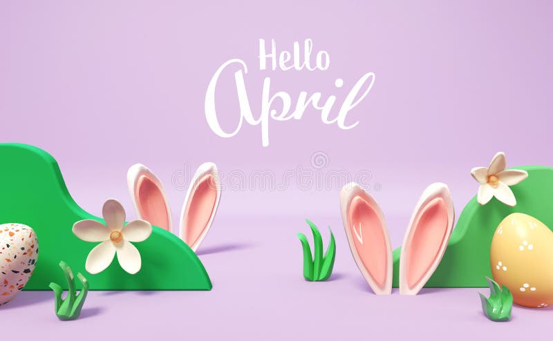 Hello April Message with Rabbit Ears Stock Illustration - Illustration ...